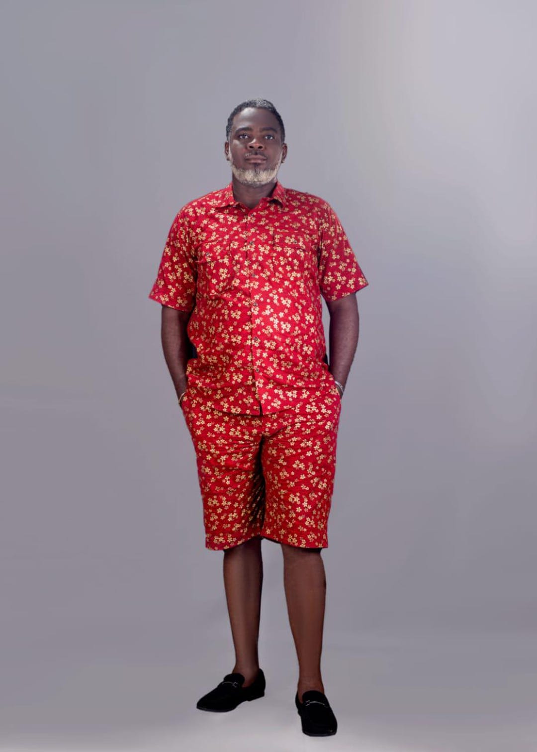 Men's Floral Short Set, Red Short Set, Burgundy Short Set, Gold Floral ...