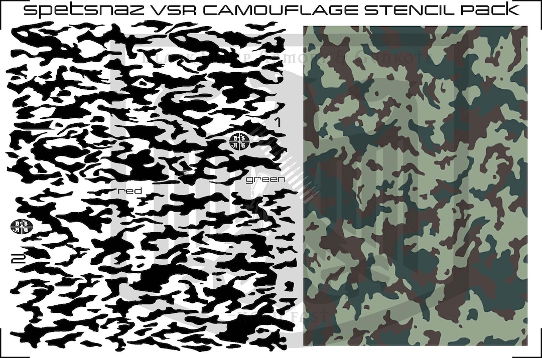 Pack of 2 Spetsnaz/vsr Camouflage Stencil Pattern Printed on Avery High Heat Yellow Vinyl for ...