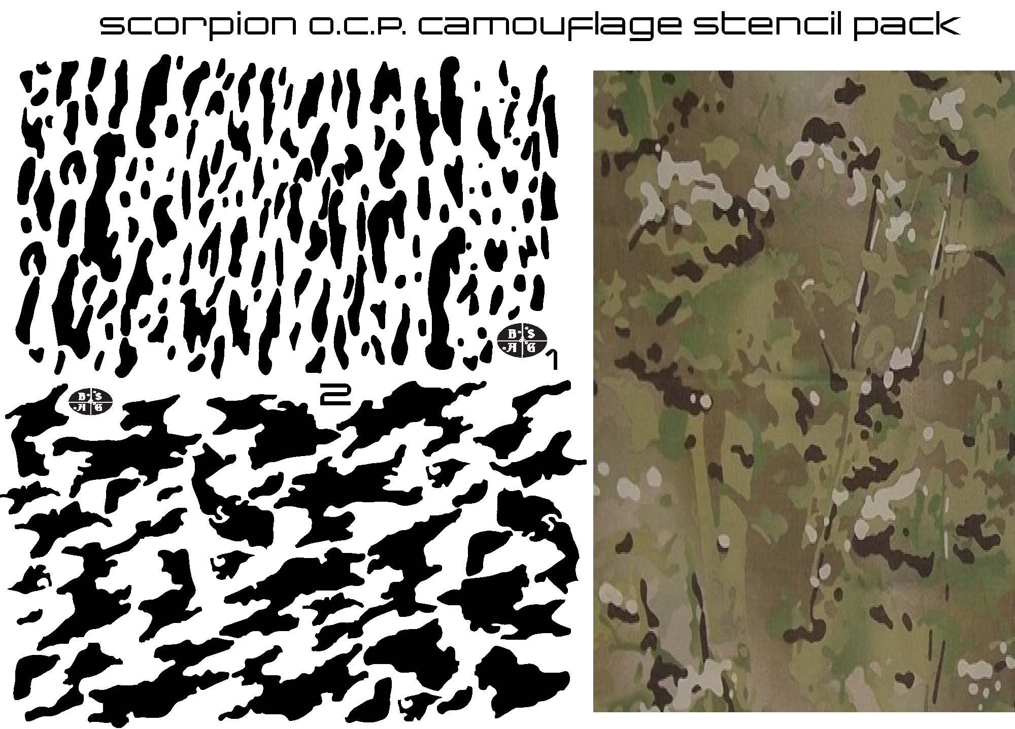 Pack of 2 Scorpion O.C.P. Camouflage Stencil Pattern Printed on Avery ...