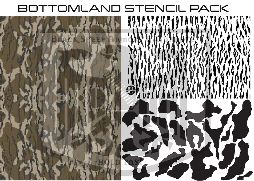 Pack of 2 Bottomland Camouflage Stencils Printed on Avery High Heat ...