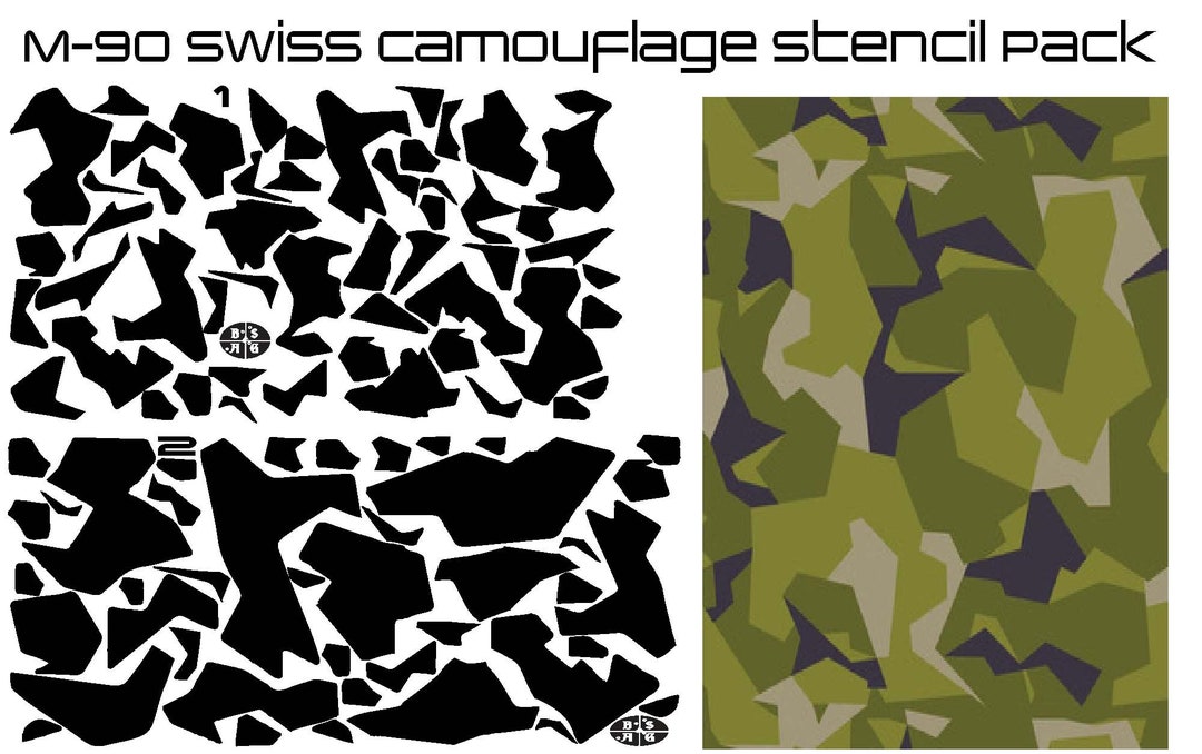 M-90 Swiss Camouflage Stencil Pattern Printed on Avery High Heat Yellow ...