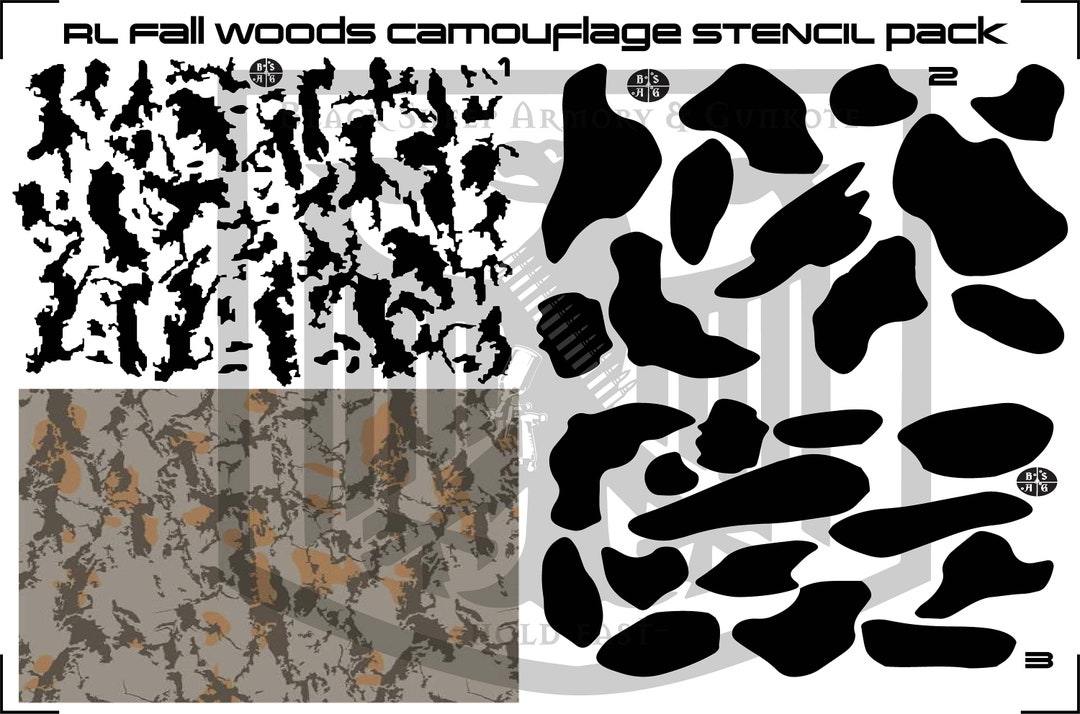 Pack of 3 R.l.natural Camouflage Stencil Pattern Printed on Avery High ...