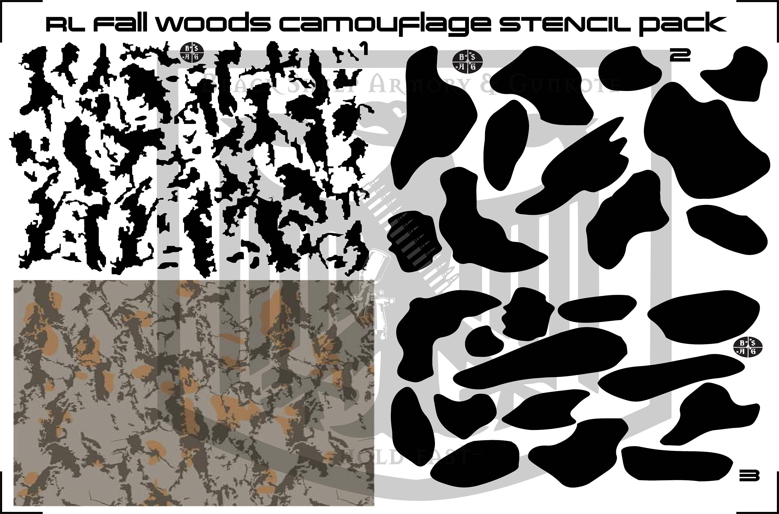 Pack of 3 R.l.natural Camouflage Stencil Pattern Printed on Avery High ...