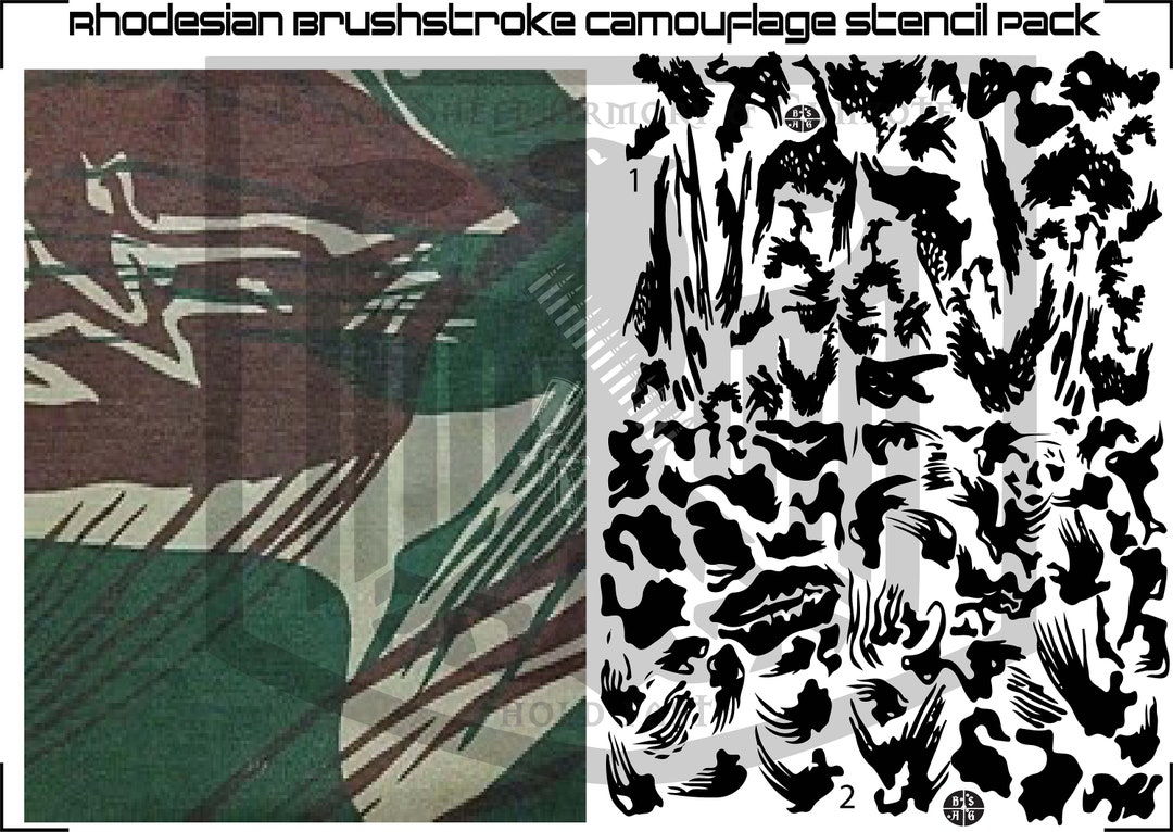 Pack of 2 Rhodesian Brushstroke Camouflage Stencil Pattern Printed on ...