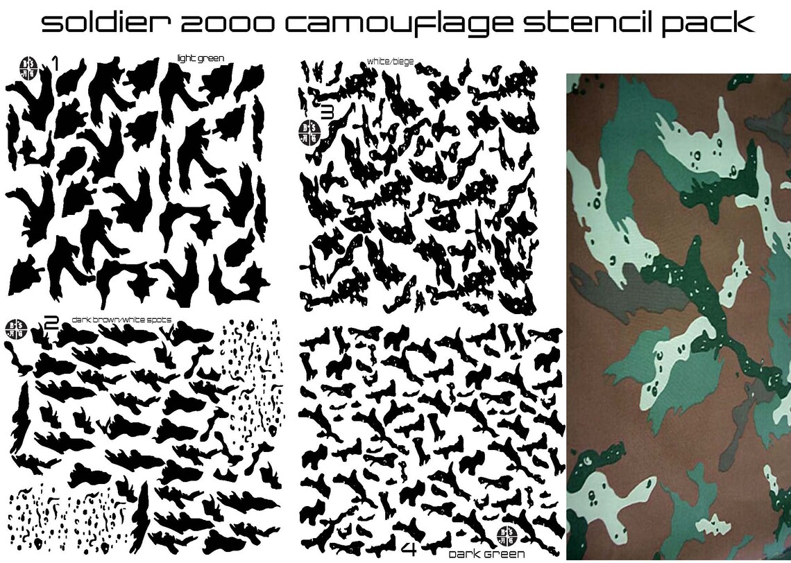Pack of 4 Soldier 2000 SANDF Camouflage Stencil Pattern Printed on ...