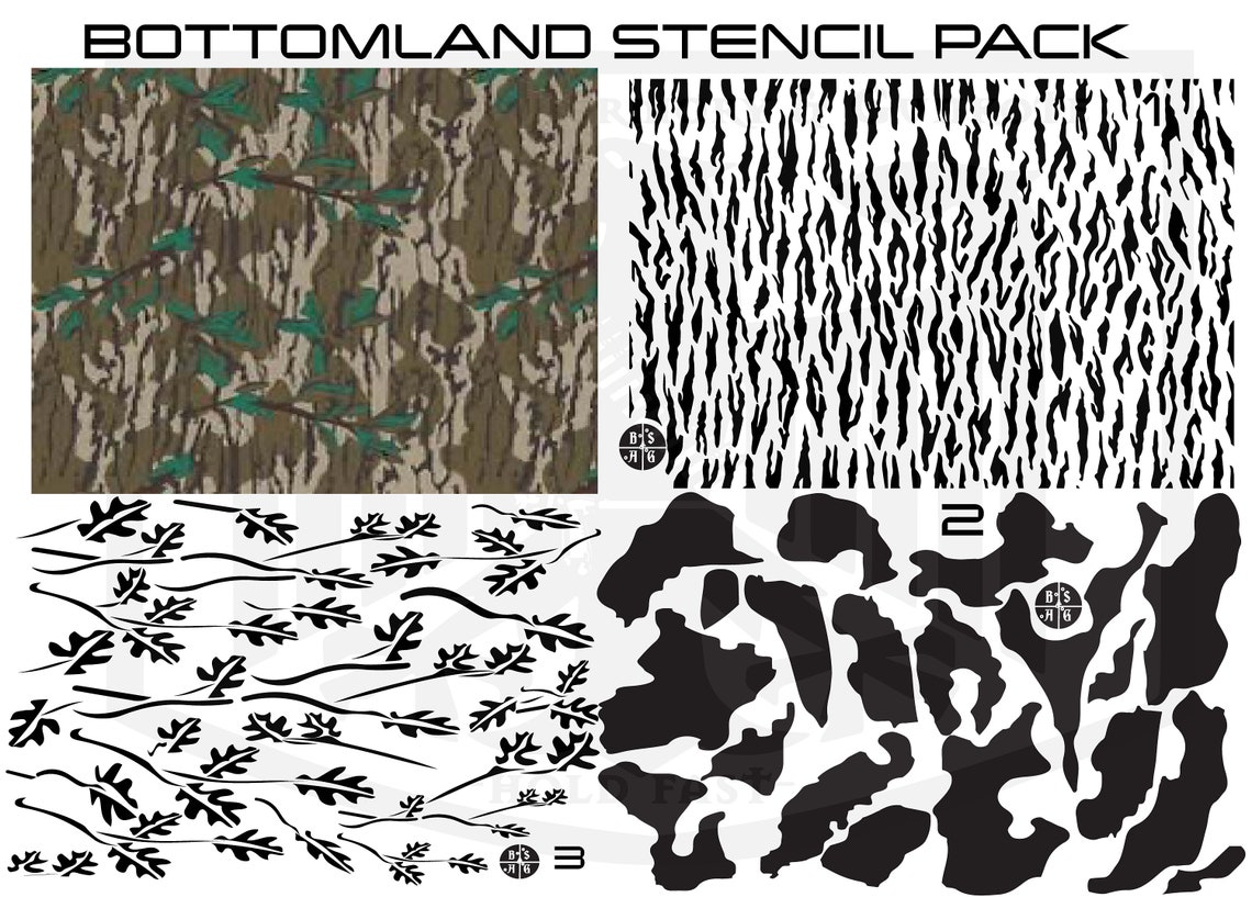 Pack of 3 Bottomland Greenleaf Camouflage Stencil Pattern Printed on ...