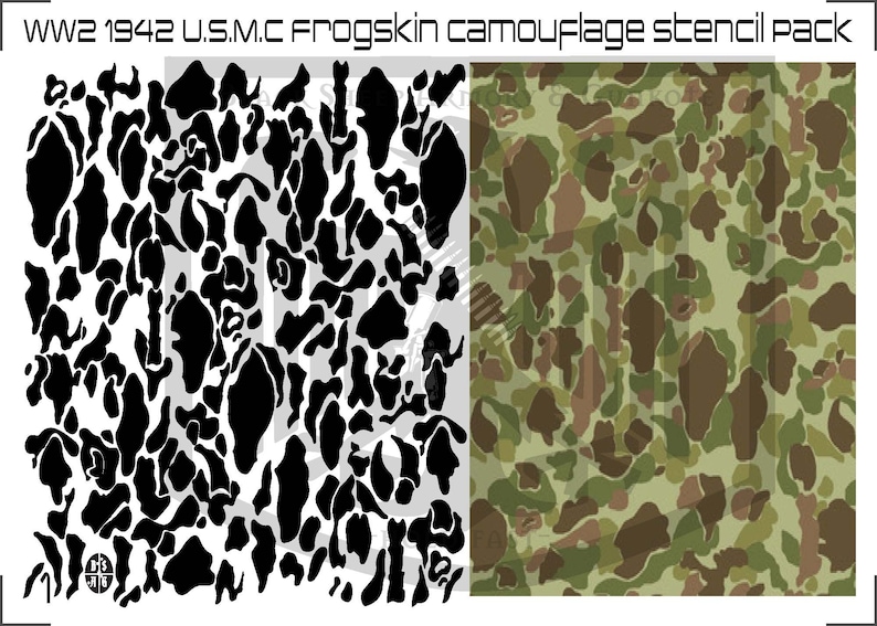 Pack of 2 WW2 U.S.M.C. 1942 Frogskin Camouflage Stencil Pattern Printed ...