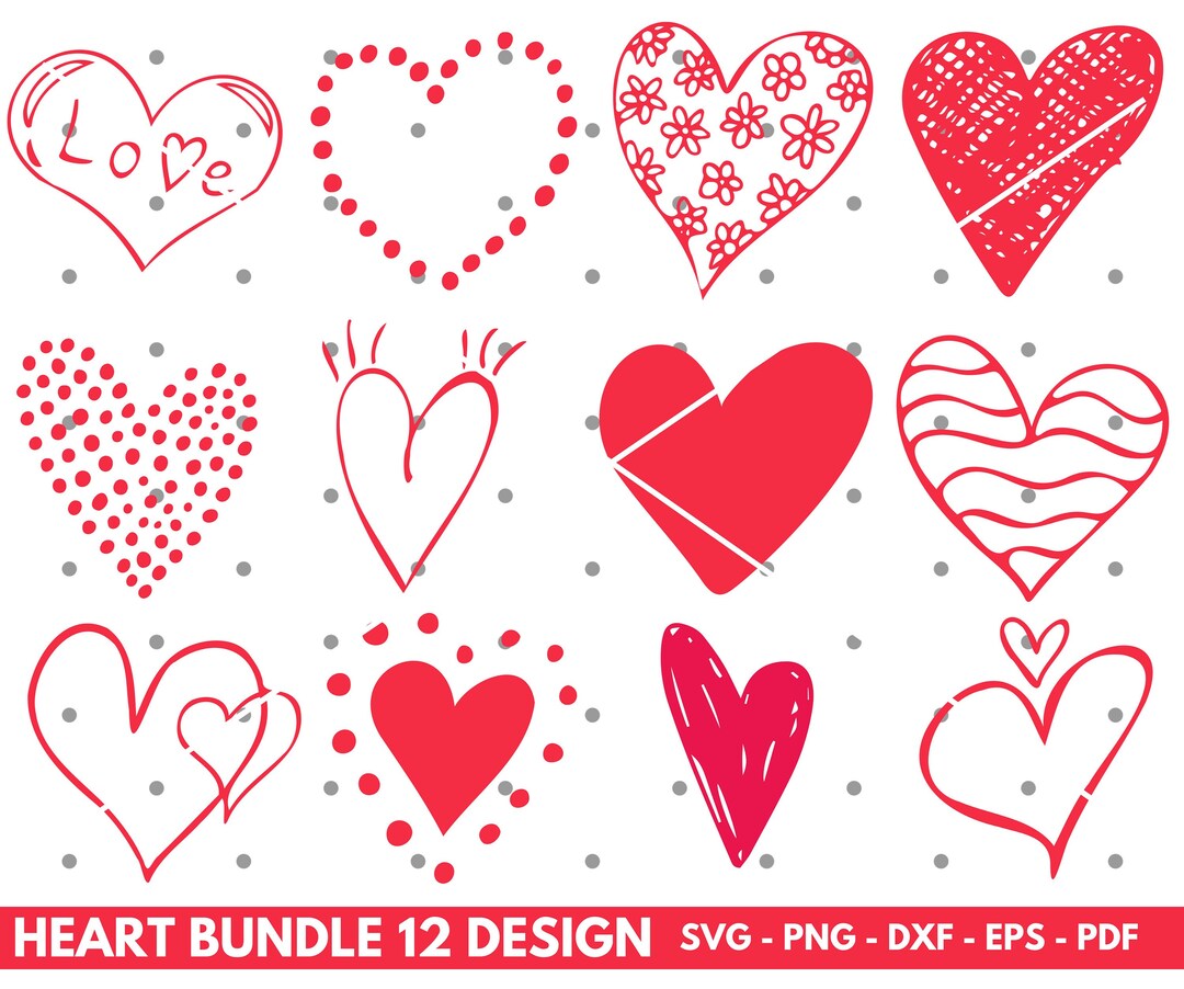 Valentine Heart Bundle Svg Hand Drawn Heart Bundle Svg Red - Etsy