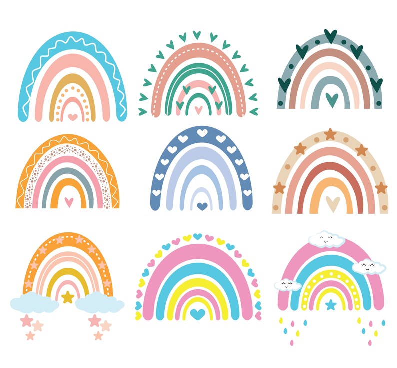Boho Rainbow SVG Bundle Boho Rainbow Clipart Pastel Rainbow - Etsy