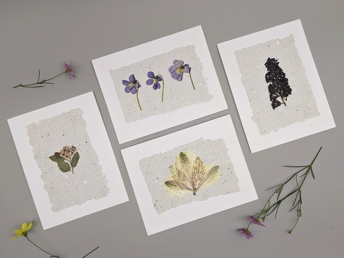 Real Pressed Flower Note Cards With Handmade Paper Random Design ...