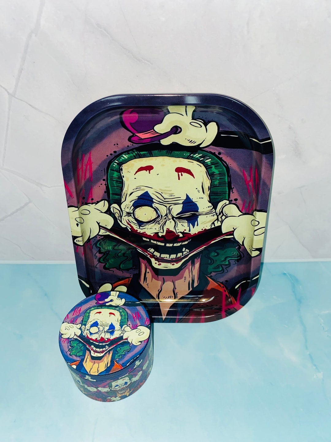 2 on 1 Rolling Tray and Grinder Set Joker Design - Etsy