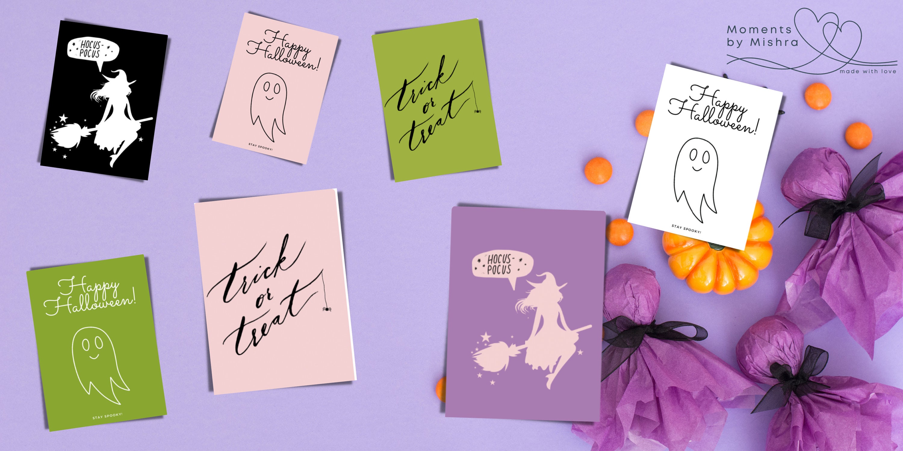 Halloween Cards, Printable Instant Download of 15 Minimal Lines to ...