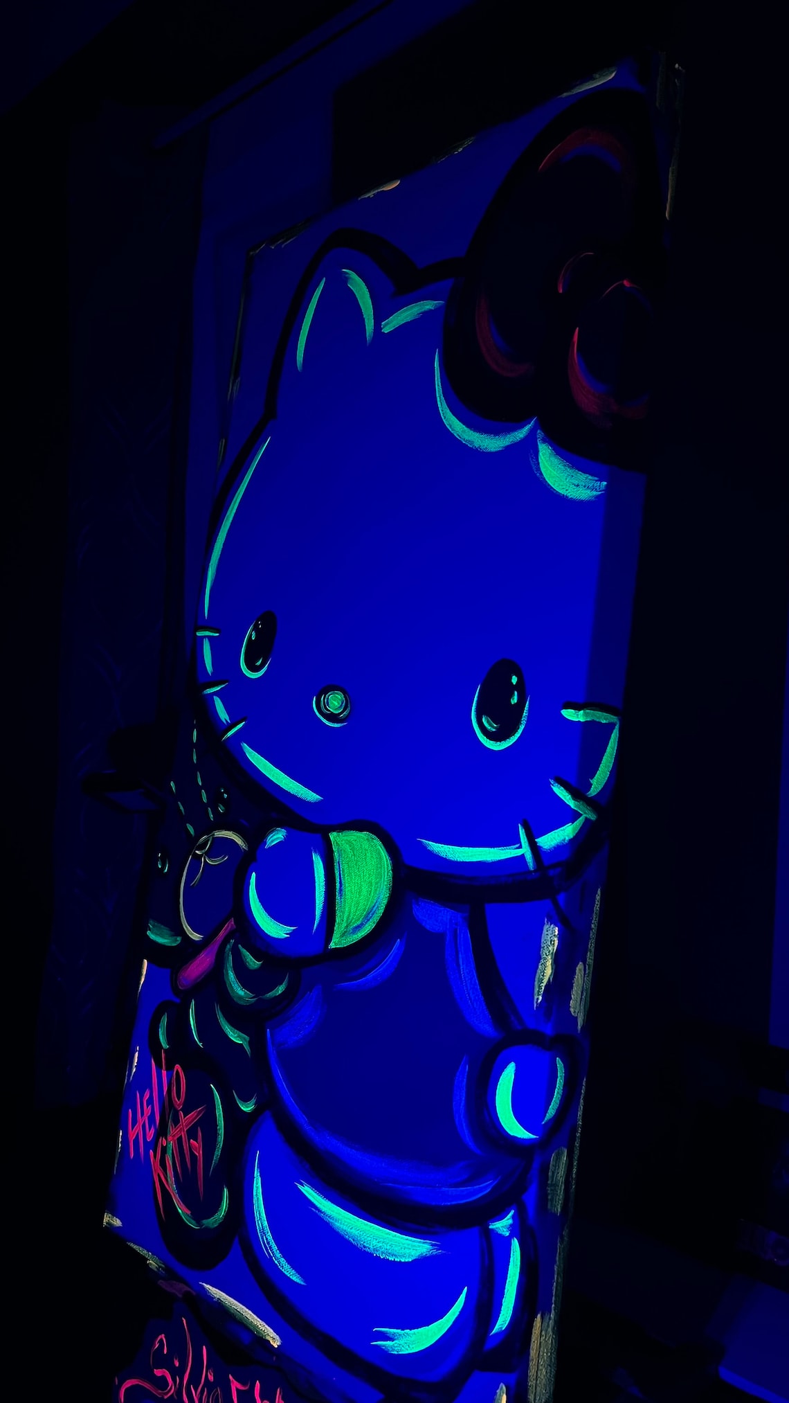 Hello Kitty and Teddy Bear Glow-in-the-dark Painting - Etsy