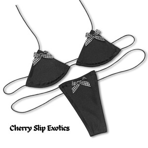 Microkini With Gingham Bows- Exotic Dancewear, Stripper Outfit, Micro Bikini - Etsy