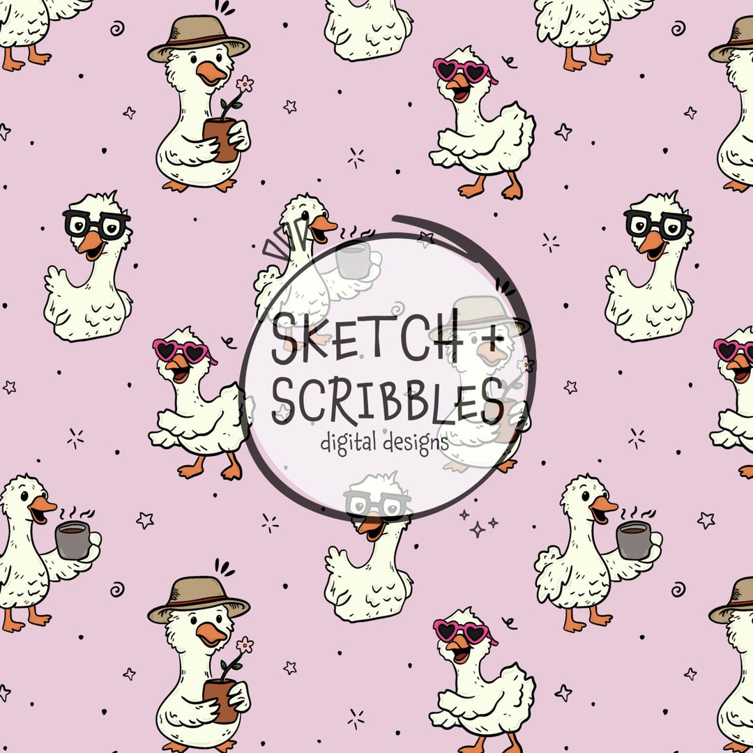 Cute Silly Goose Girly Seamless Repeating Pattern Hand Drawn Instant ...