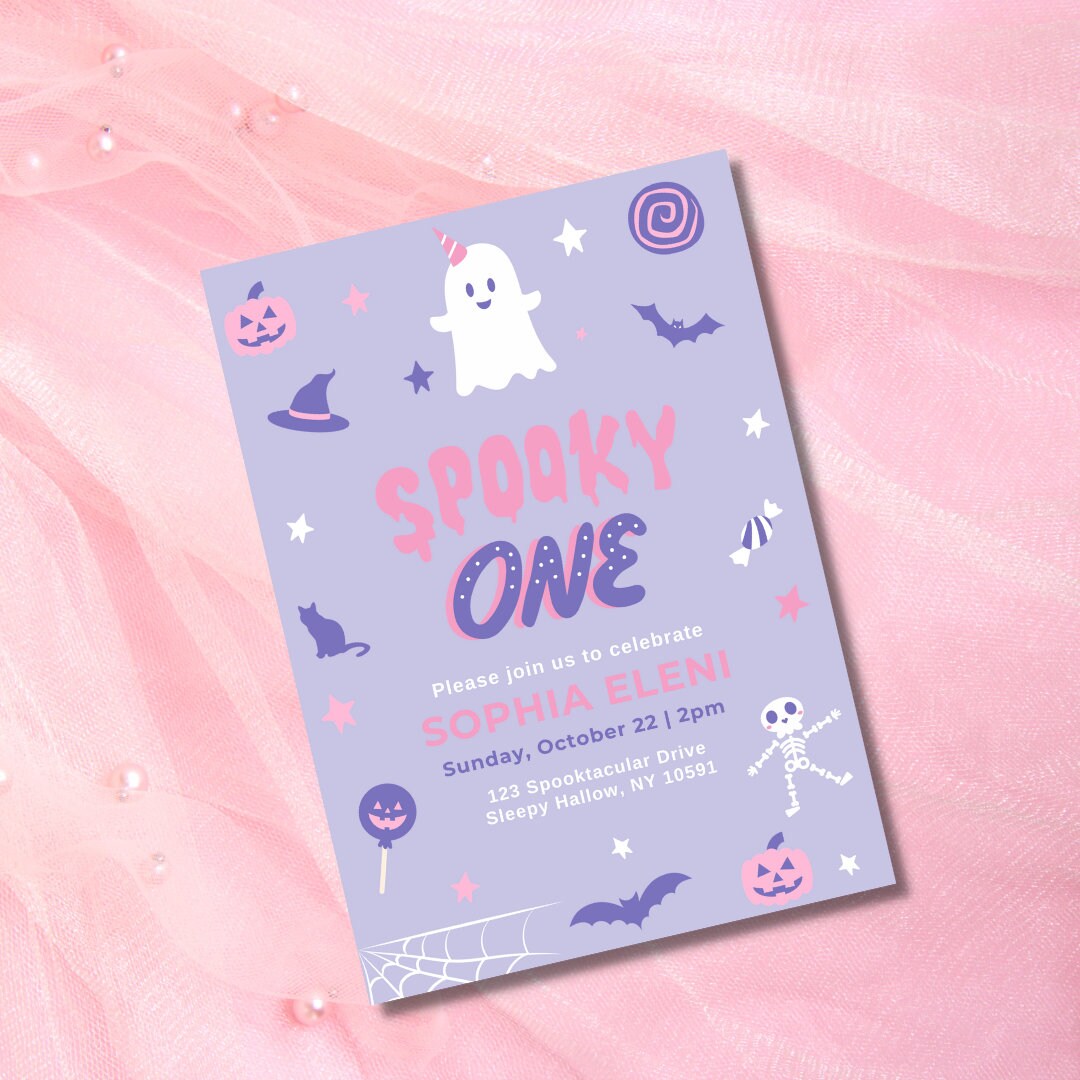Editable Digital Halloween First Birthday Party Invitation Canva ...