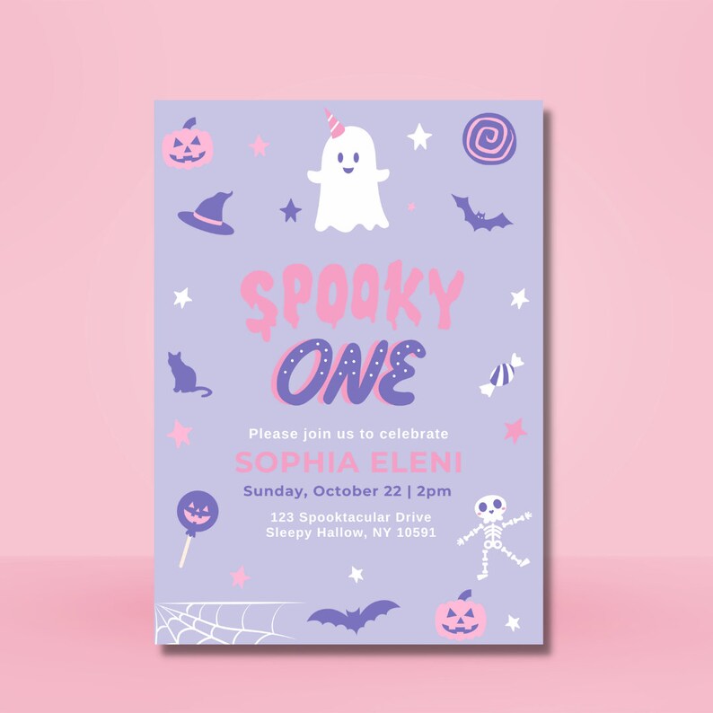 Editable Digital Halloween First Birthday Party Invitation Canva ...