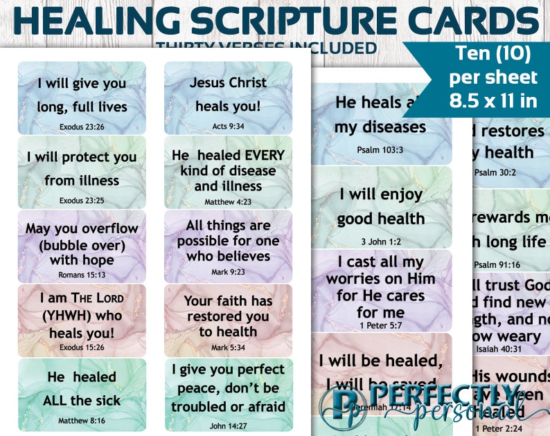 PRINTABLE Healing Scripture Verse Cards Healing Bible Verse Promises ...