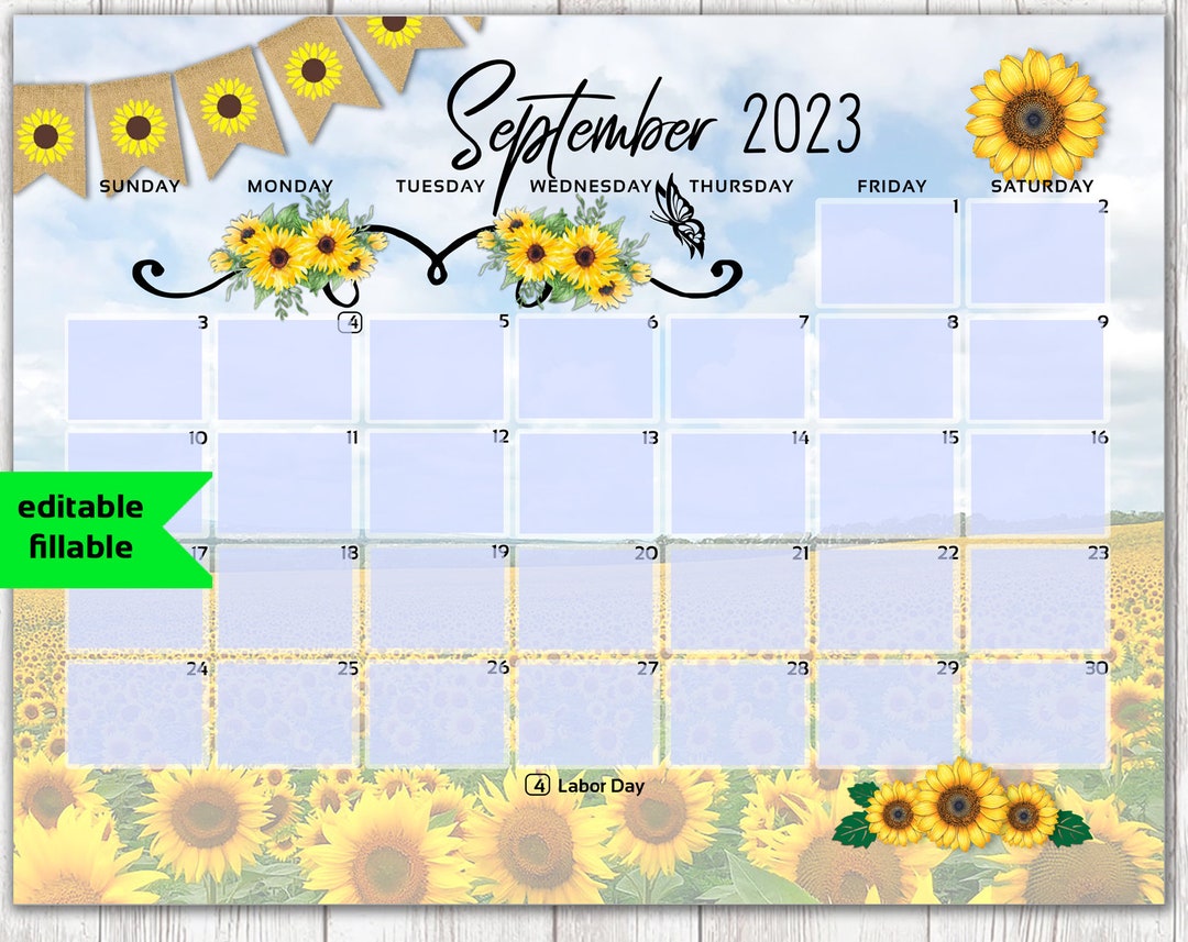 Editable September 2023 Monthly Calendar Fillable Printable - Etsy