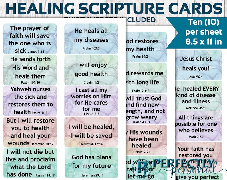 PRINTABLE Healing Scripture Verse Cards Healing Bible Verse Promises ...