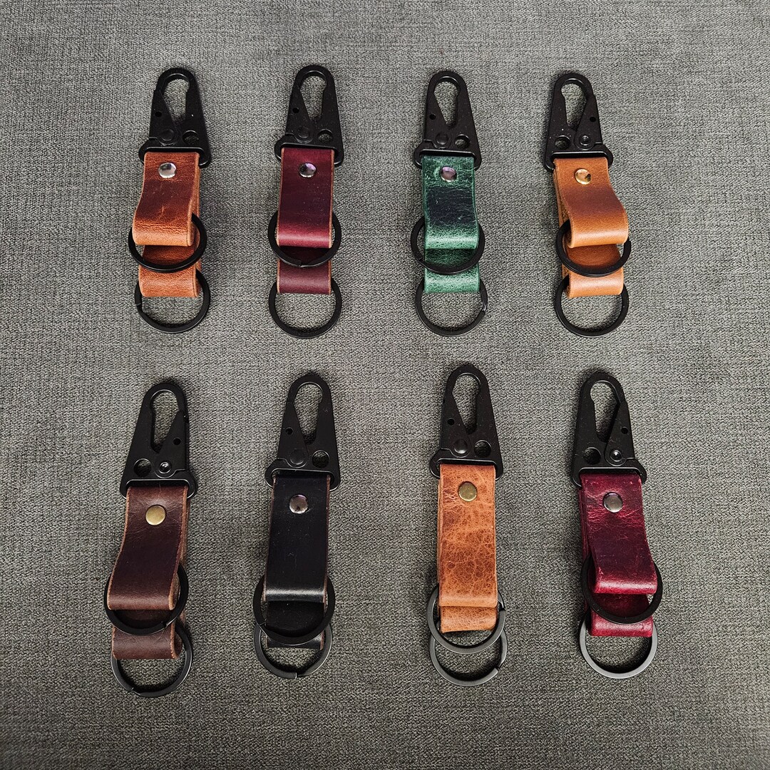 Leather Keychain With Tactical Clip Handmade UK Keyfob Lever Clip Sling ...