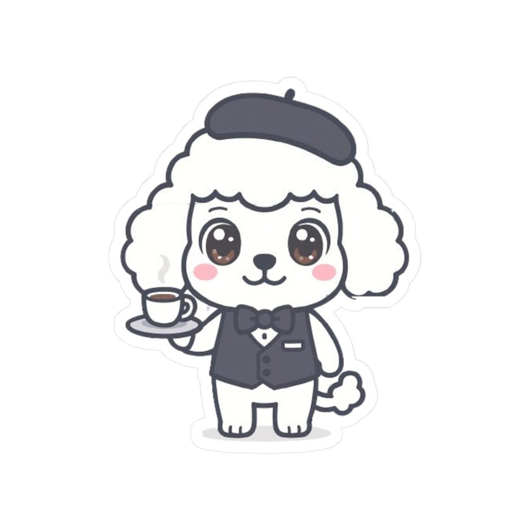 Poodle Waiter Sticker | French Café Dog | Barista Coffee Sticker (holo ...
