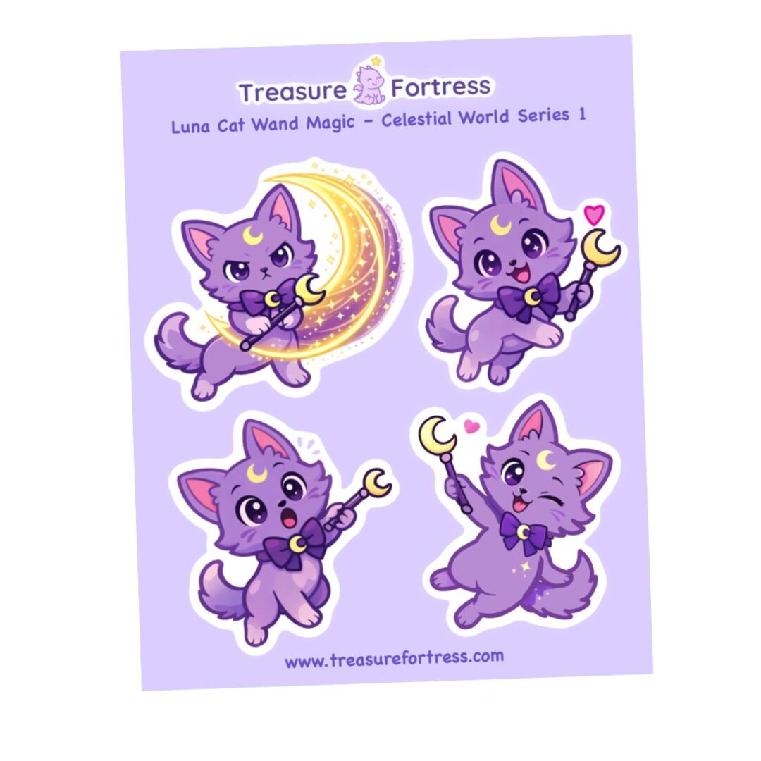 Luna Cat Wand Stickers | Moon Magic Sticker Sheet | Purple Celestial ...