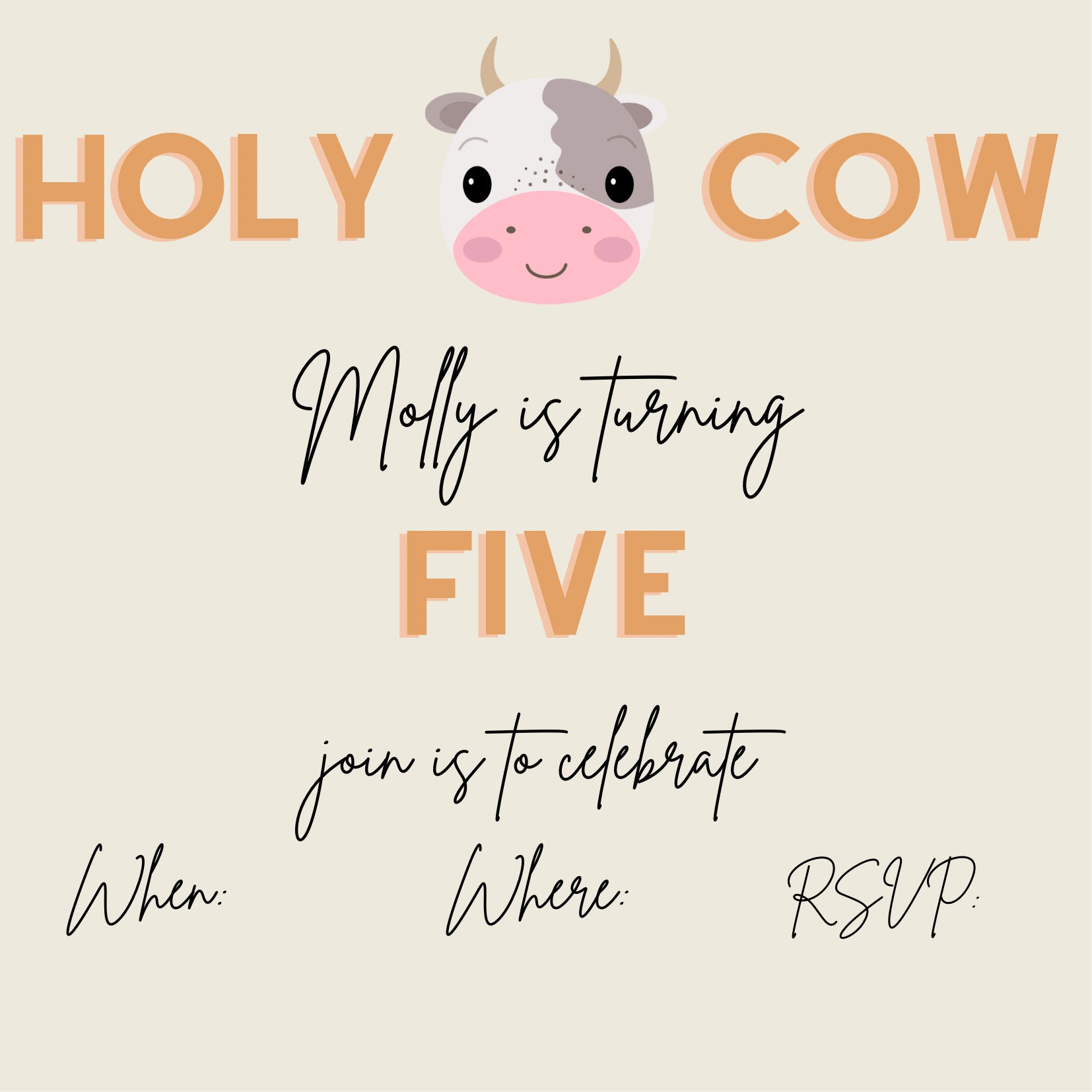 Holy Cow Birthday Invitation Holy Cow Im One Holy Cow - Etsy