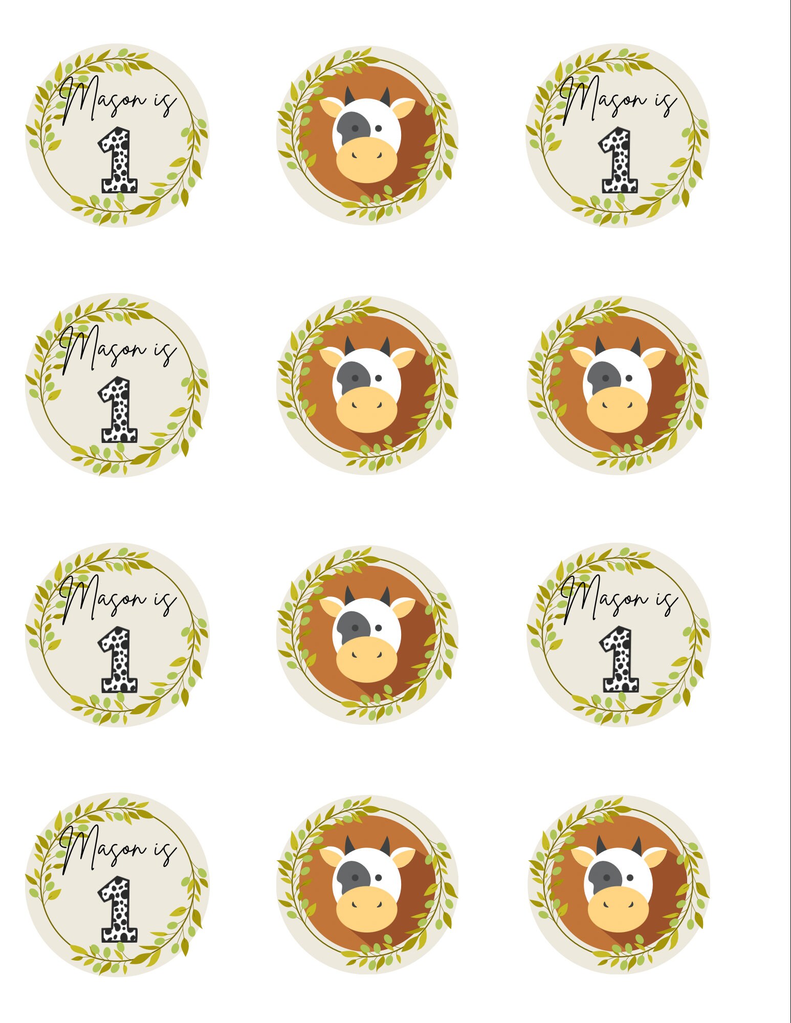 Cow Cupcake Toppers Printable Cow Cupcake Toppers Editable - Etsy