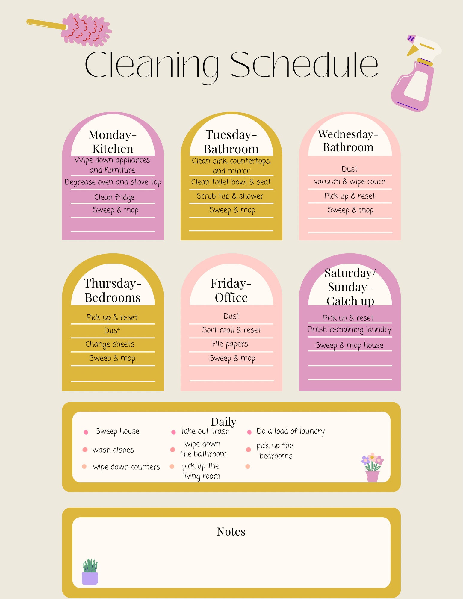 Printable Cleaning Schedule Chore Chart Chore List - Etsy