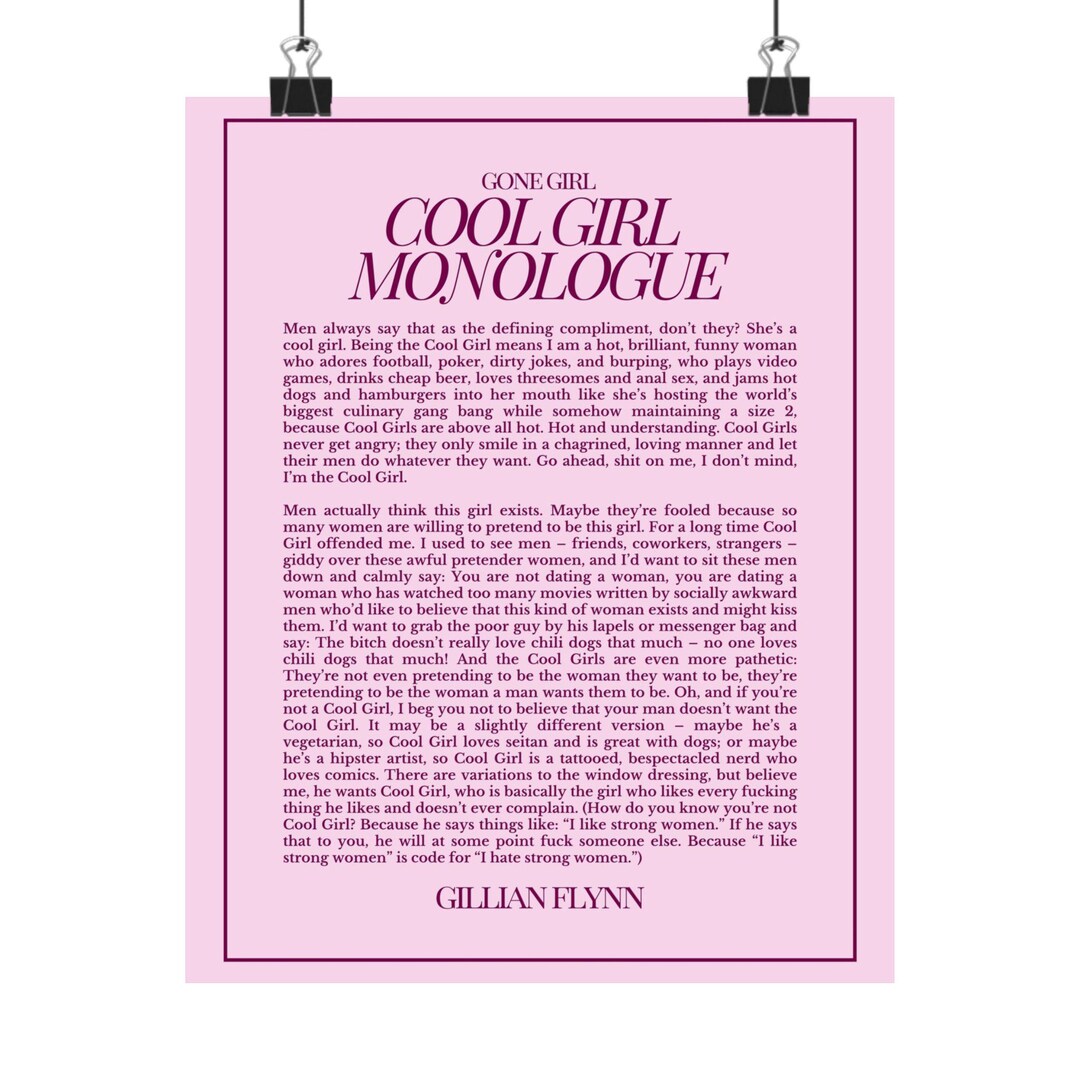 Cool Girl Monologue Matte Poster, Gone Girl Poster Wall Art, Gift for ...