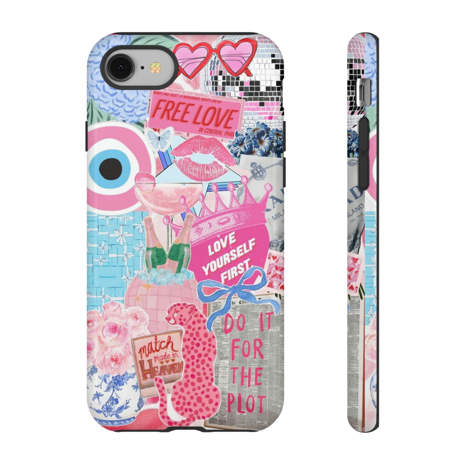 CHRISTINE COLLAGE Pink and Blue Protective Phone Case Trendy Cute Aesthetic Trendy Stylish ...