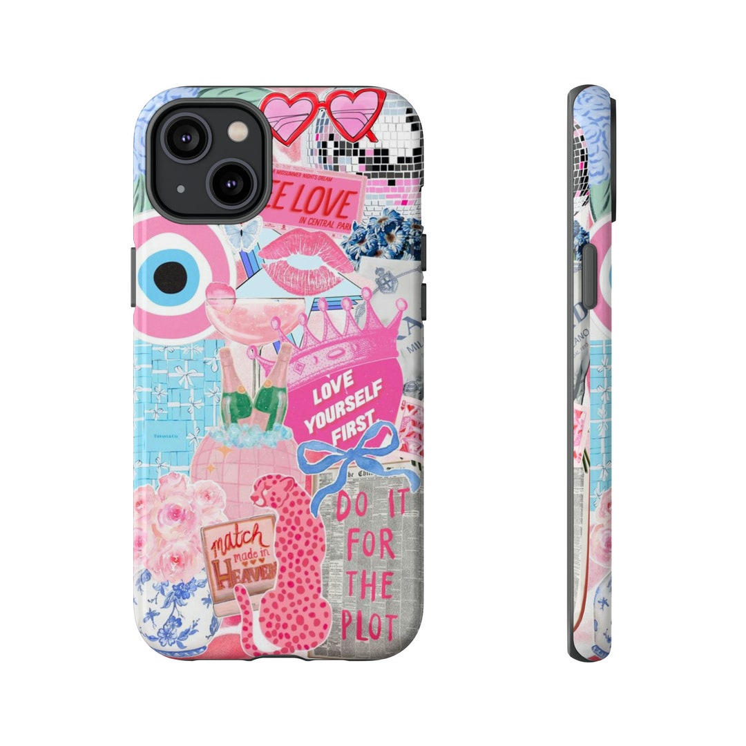 CHRISTINE COLLAGE Pink and Blue Protective Phone Case Trendy Cute ...