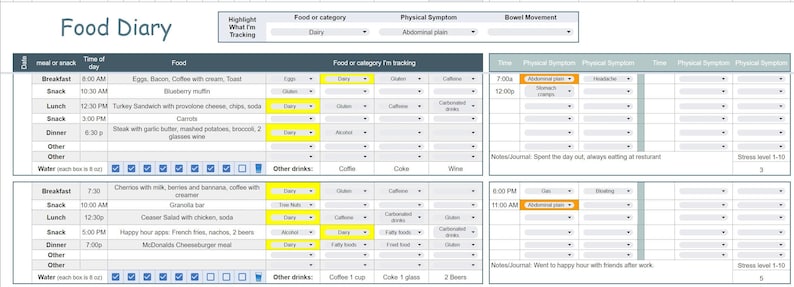 Food Diary - Digital Food Tracker - Google Sheets - Etsy