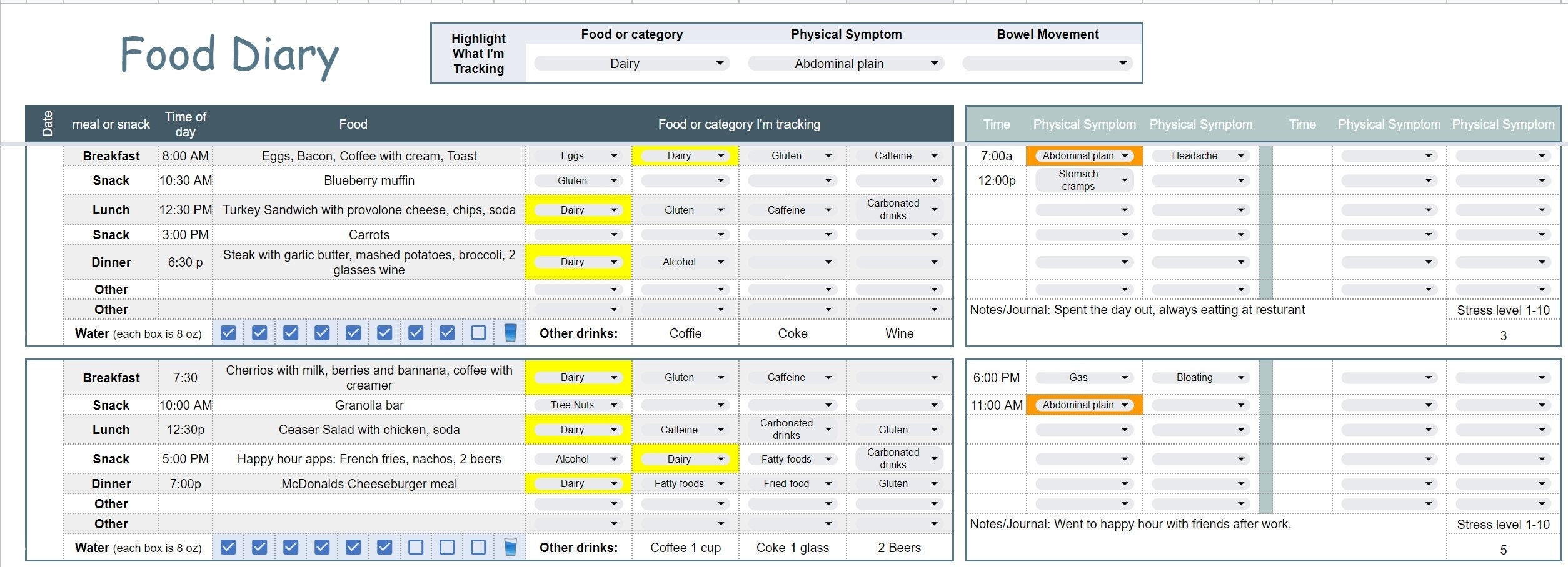 Food Diary - Digital Food Tracker - Google Sheets - Etsy