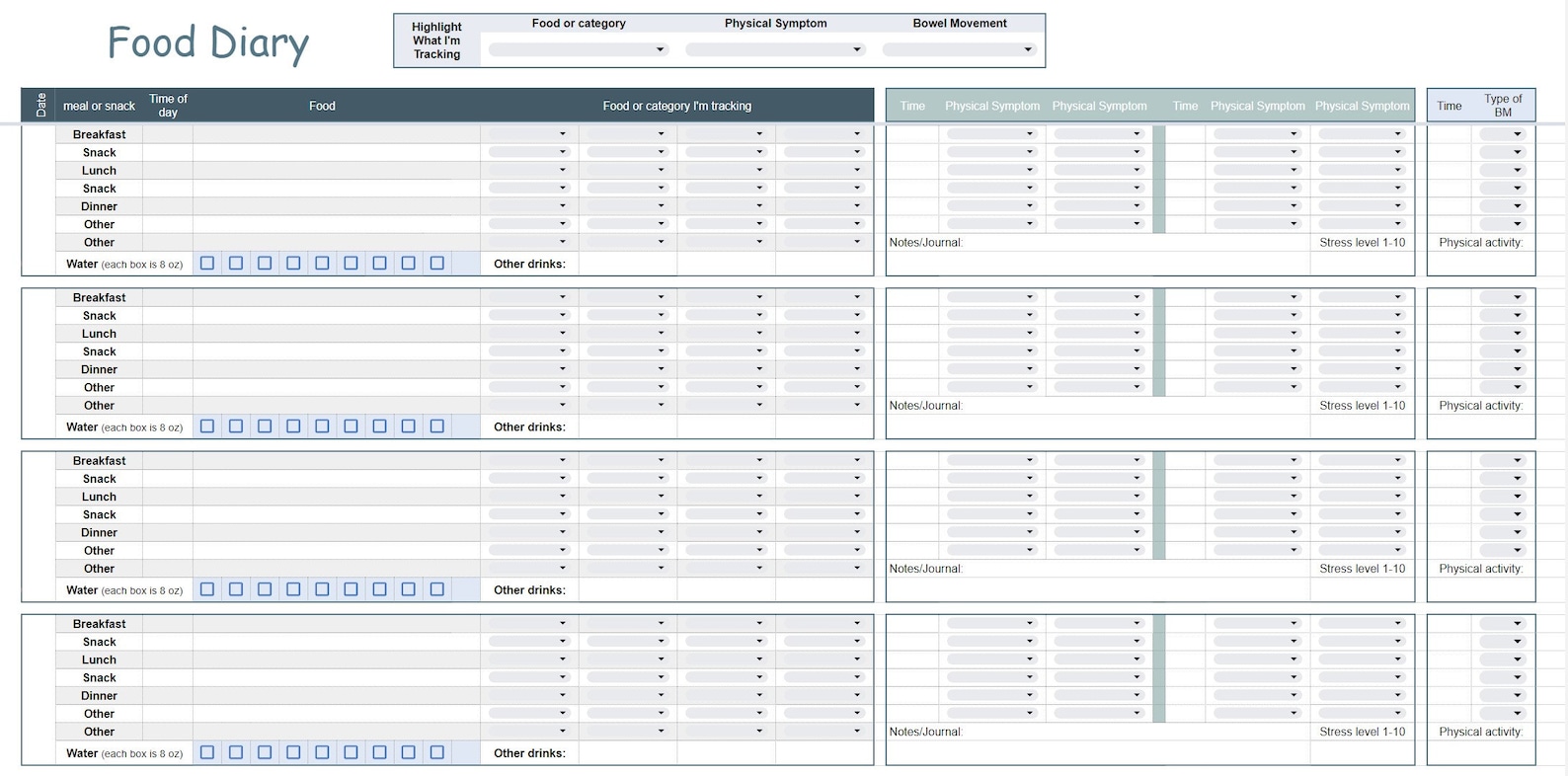 Food Diary - Digital Food Tracker - Google Sheets - Etsy