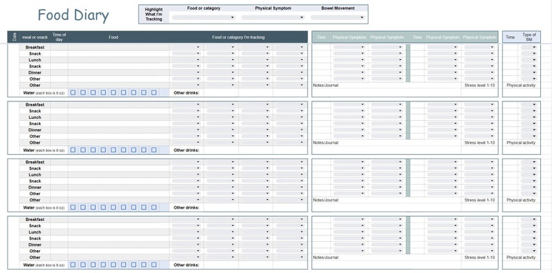Food Diary - Digital Food Tracker - Google Sheets - Etsy