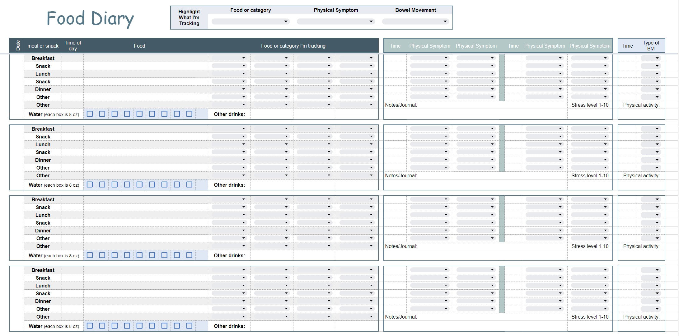 Food Diary - Digital Food Tracker - Google Sheets - Etsy