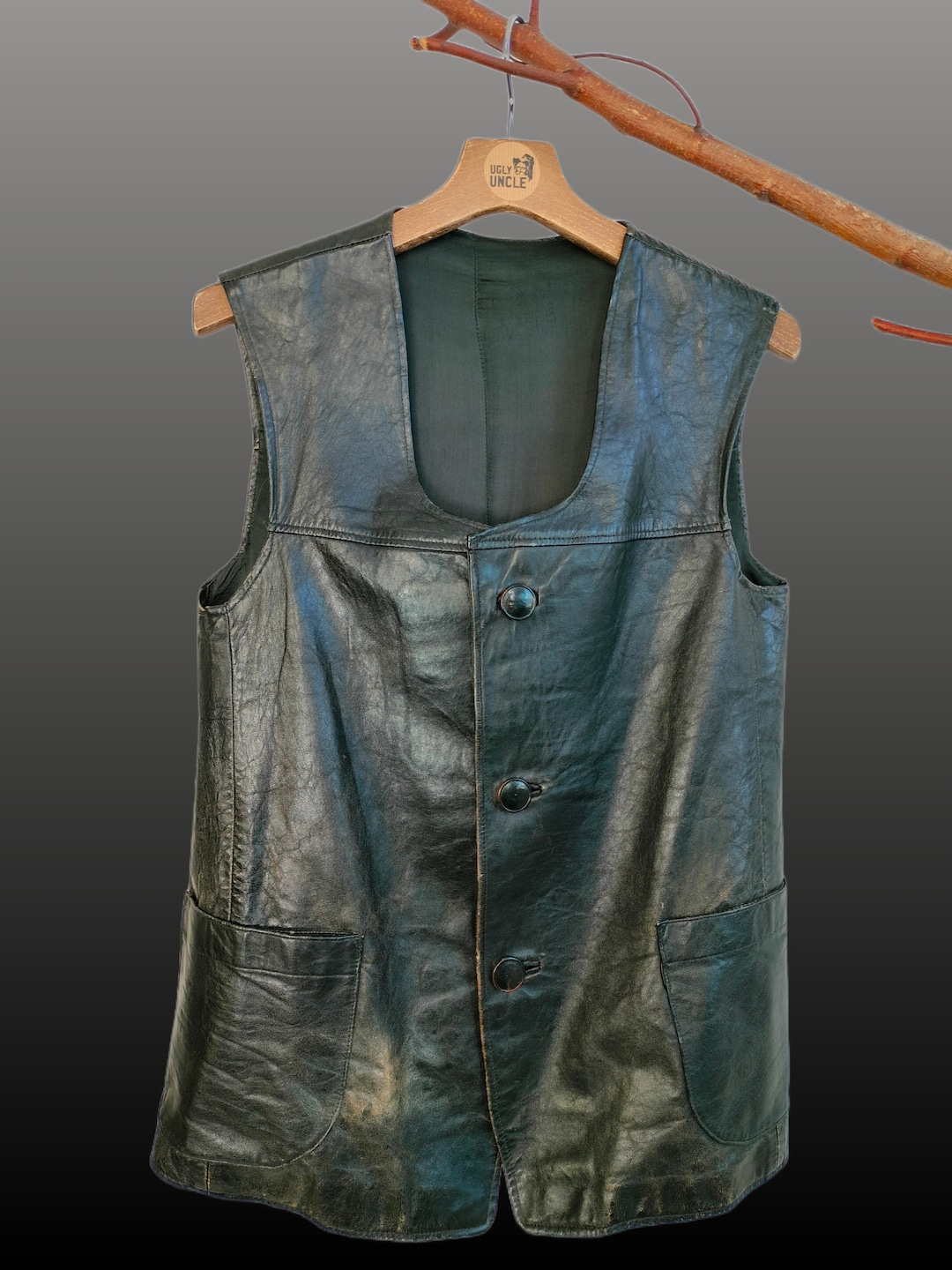 Black Old School Leather Vest vintage Men's Vest Leather - Etsy