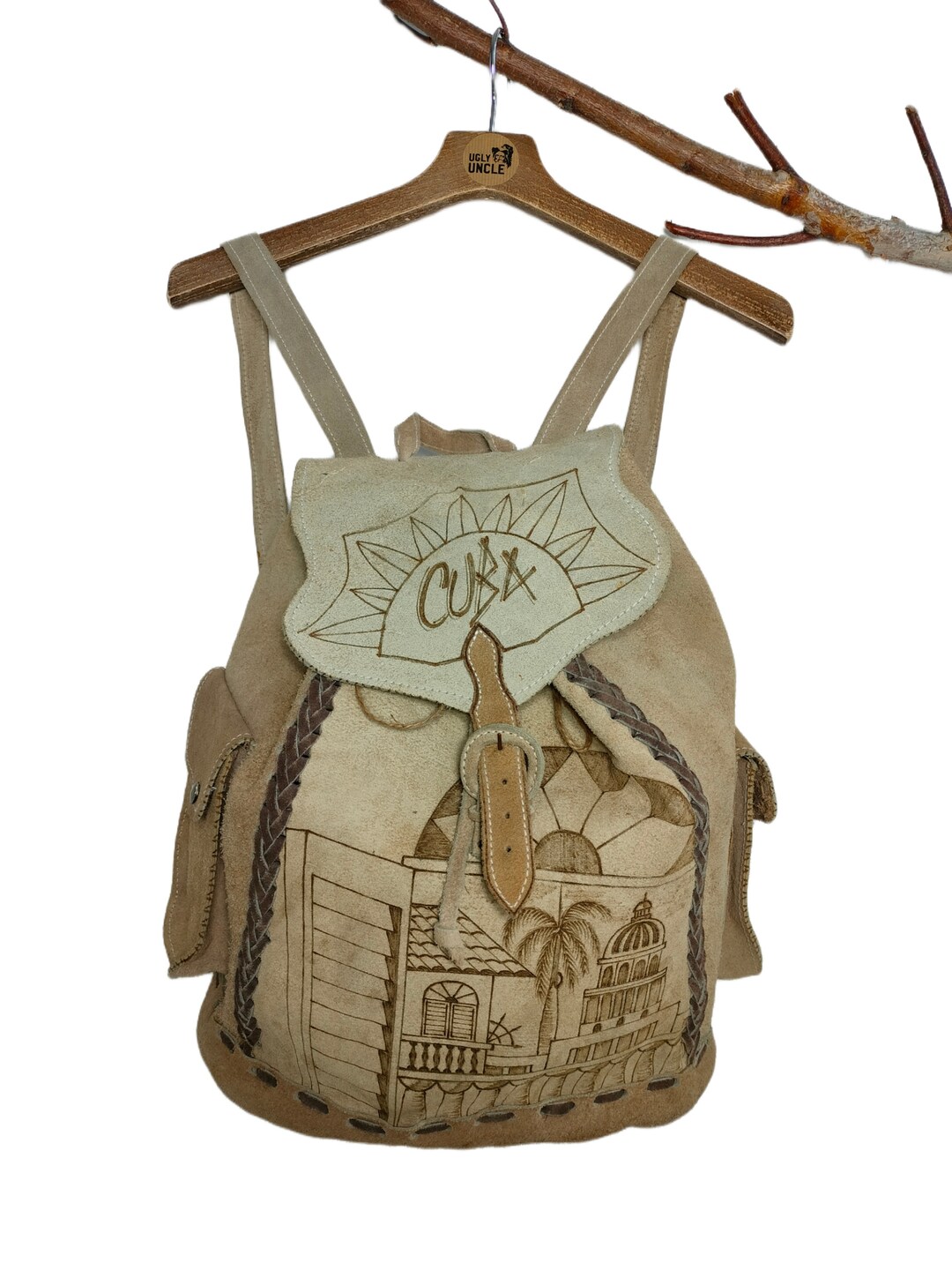 Vintage Old School Cowboy Retro Beige Suede Backpack, Indian Style ...
