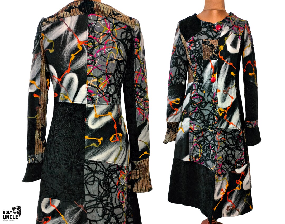 Incredibly Unique Patchwork Coat Art Wool Colorful Rainbow Goblincore ...