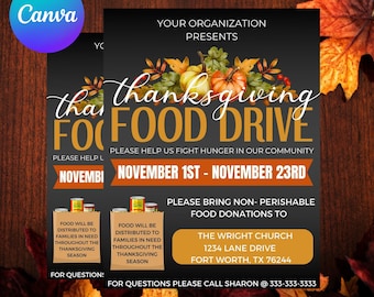 Thanksgiving Food Drive Flyer Template PTO Charity Flyer - Etsy