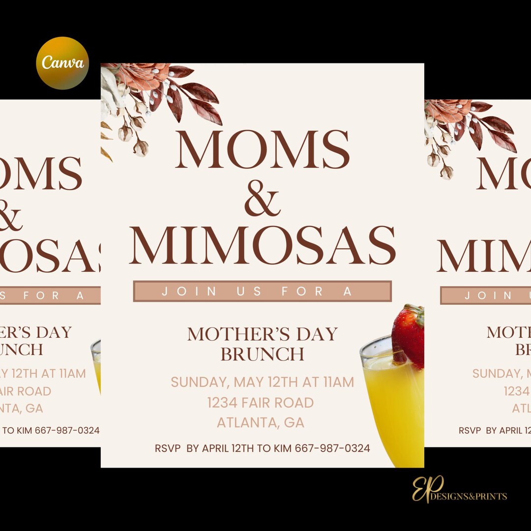 Moms & Mimosas | Mother's Day Flyer | Brunch Flyer | Canva Template - Etsy