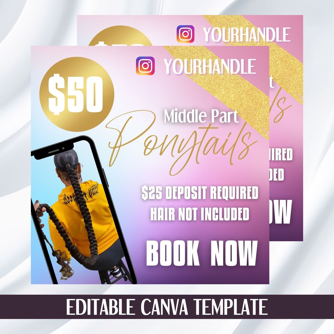 Editable Ponytail Flyer. Editable Canva Flyer, Social Media Flyer, Hair ...