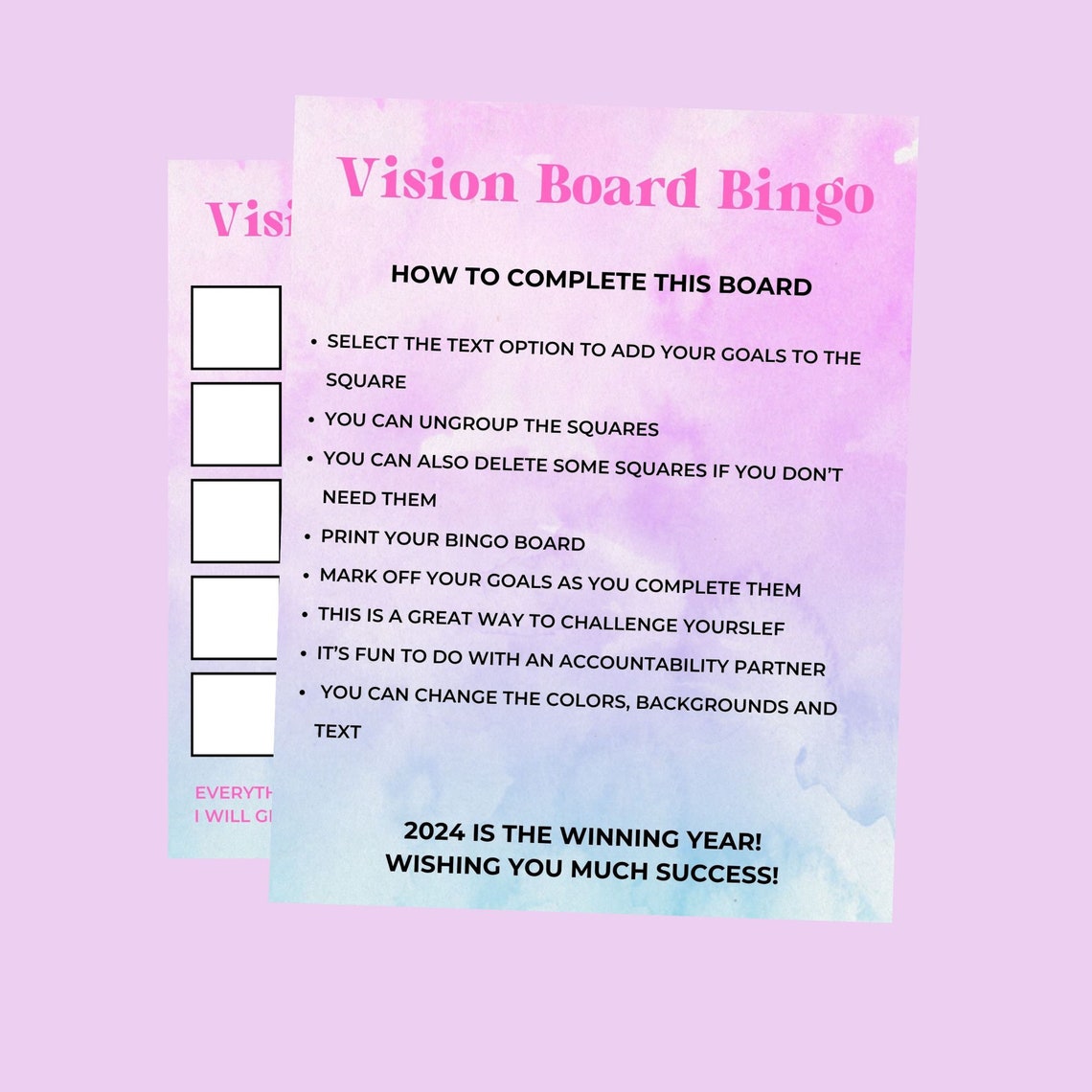 Vision Board | Vision Board Bingo | Printable Card | Printable Bingo ...