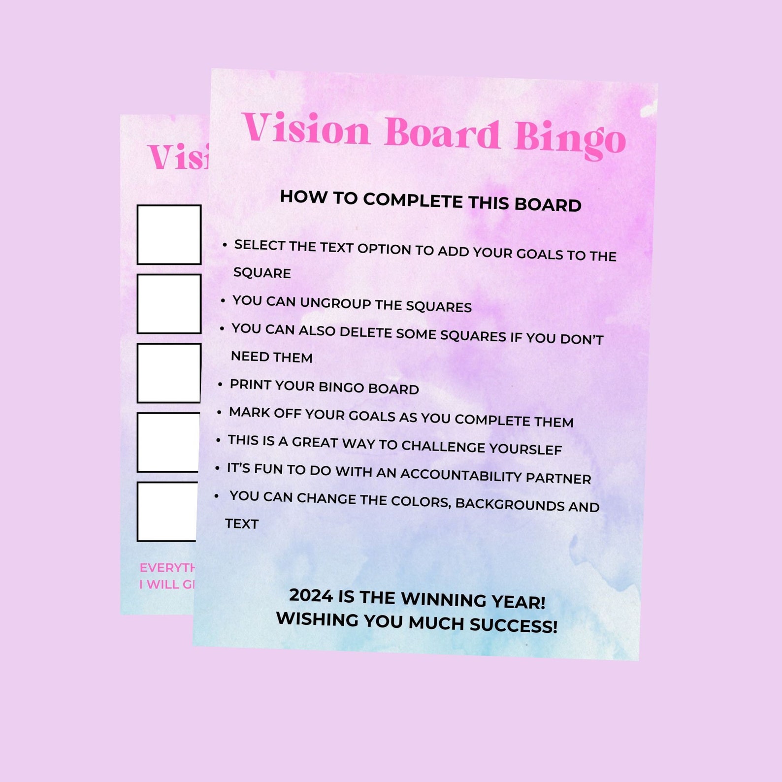 Vision Board | Vision Board Bingo | Printable Card | Printable Bingo ...