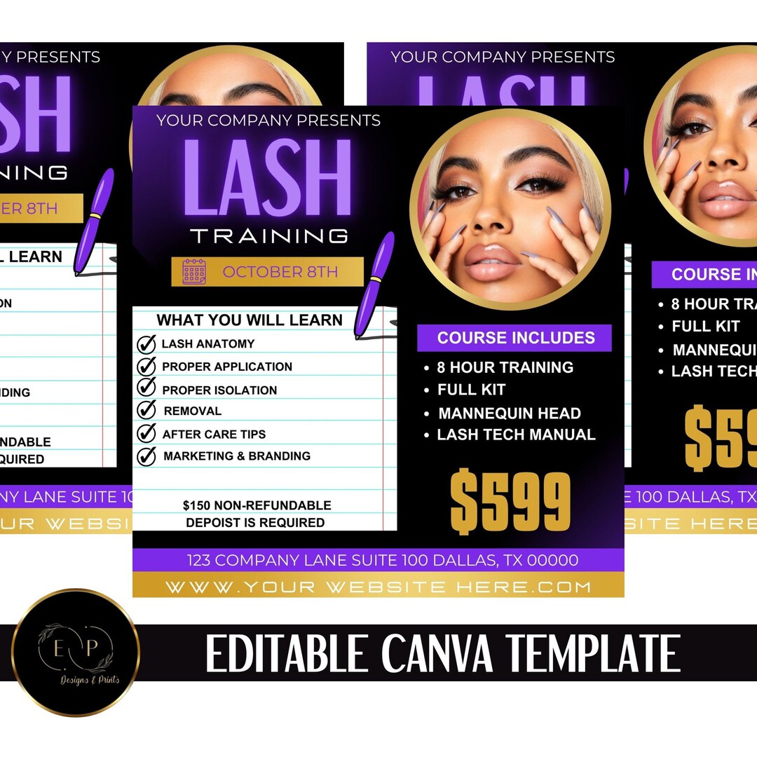 Lash Training Flyer, Lash Class, Lash Class Template, Canva Template - Etsy