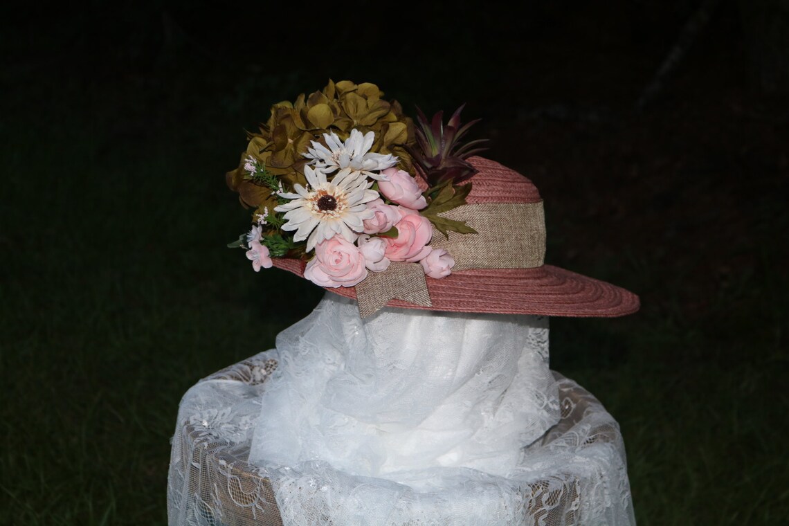 Extravagant Hats Rose Straw Hat With Flowers in Pink Yellow - Etsy