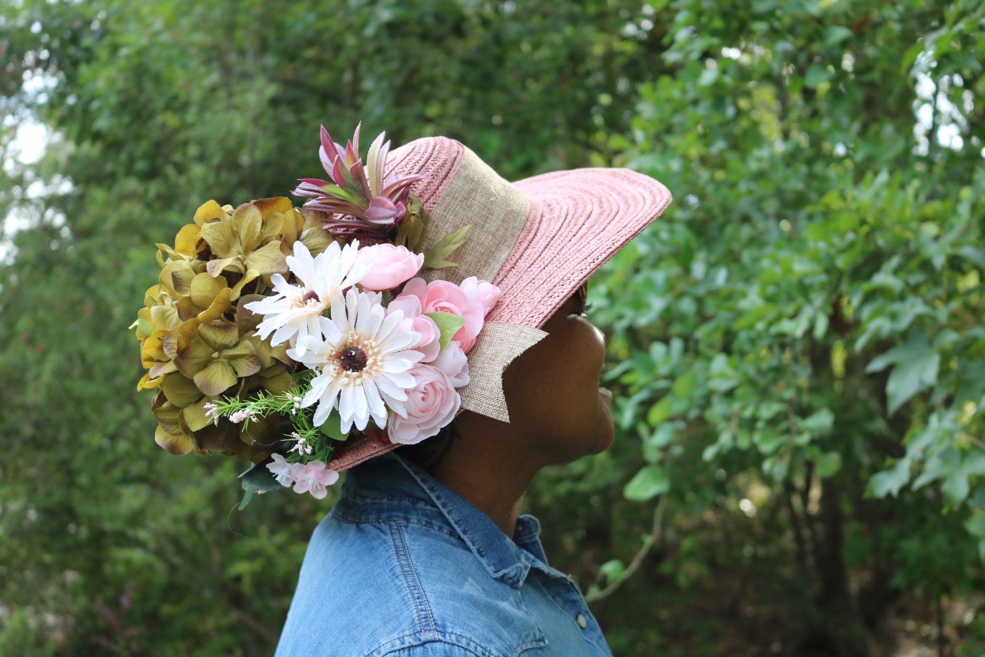 Extravagant Hats! Rose Straw Hat With Flowers in Pink, Yellow & Green ...