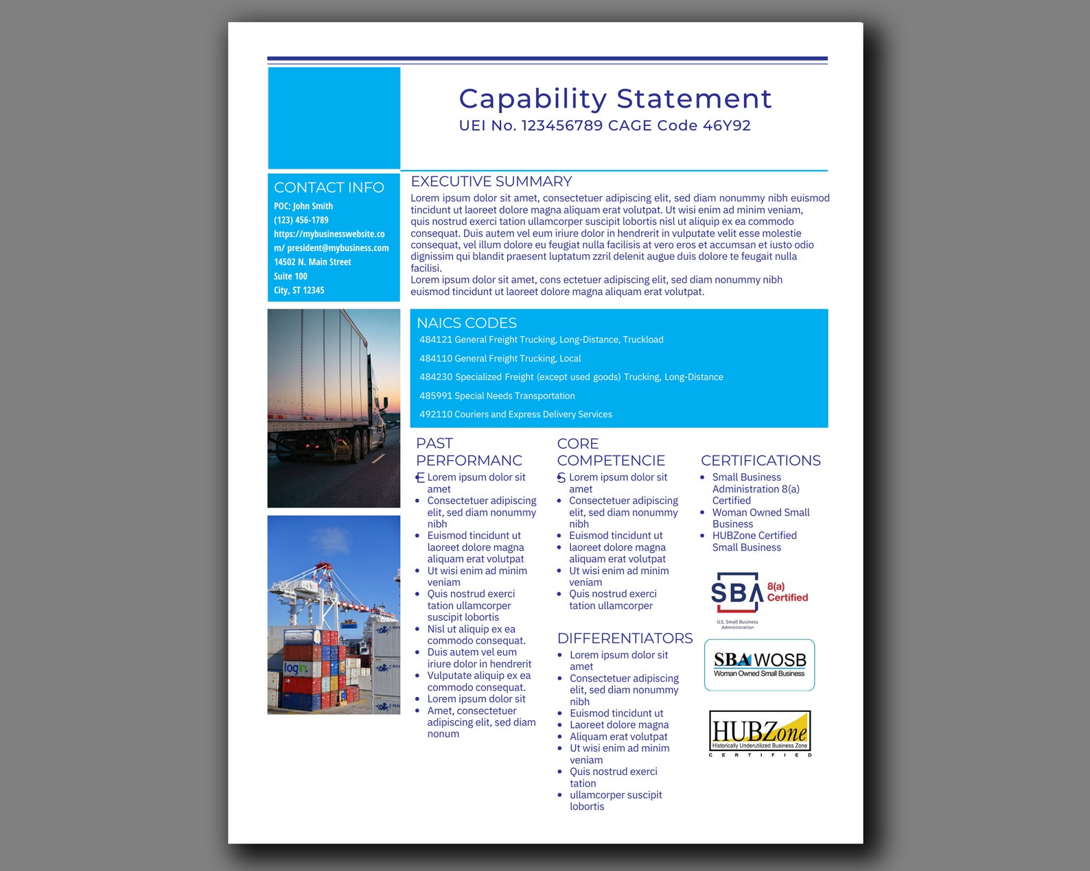Editable Logistics Capability Statement Template: Government Marketing ...